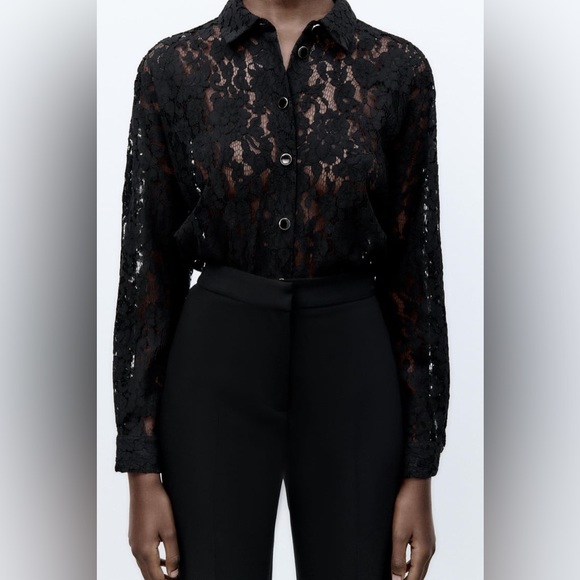 Zara | Tops | Zara Black Semisheer Lace Top | Poshmark